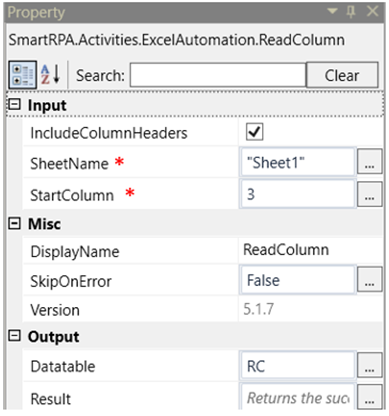 ExcelAutomation- ReadColumn | Robility Docs