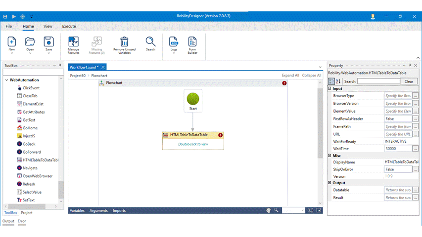 WebAutomation - HTMLTabletoDataTable | Robility Docs
