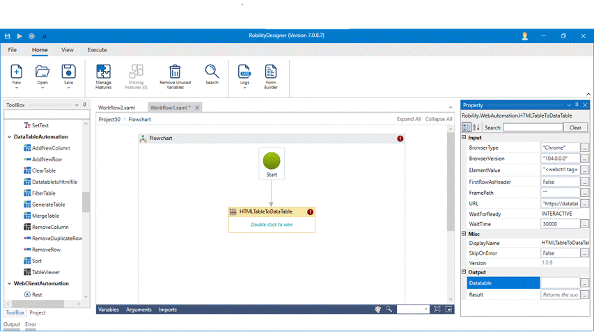 WebAutomation - HTMLTabletoDataTable | Robility Docs