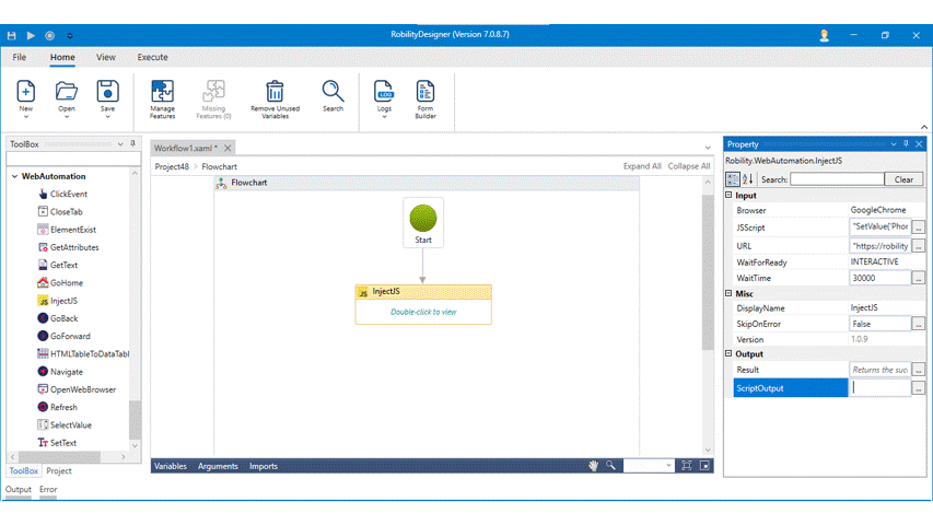 WebAutomation - Inject JS activity | Robility Docs