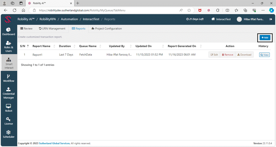 Reports | Robility Docs
